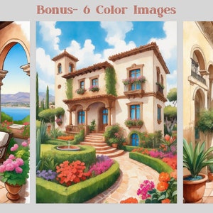 40 House Coloring Pages, Spanish Seaside Villas, Printable Fantasy ...