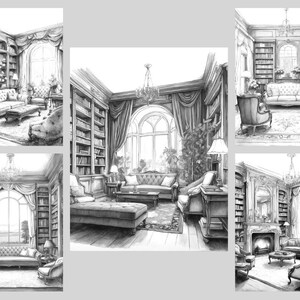 30 Library Coloring Pages, Lavish Libraries Coloring Book, Adult ...