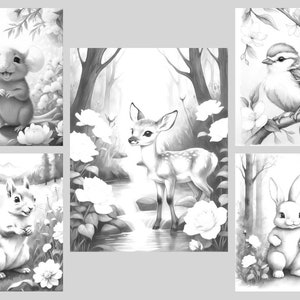 40 Baby Animal Coloring Pages - Adult and Kids Grayscale Coloring Book ...
