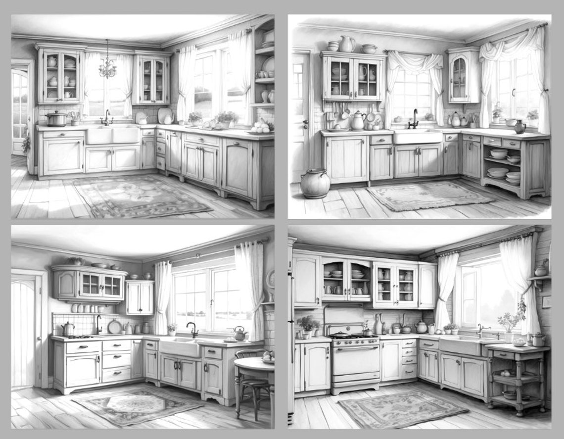40 Interior Coloring Pages Country Kitchens Coloring Book Craftsman ...