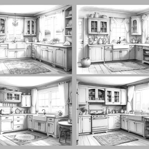 40 Interior Coloring Pages, Country Kitchens Coloring Book, Craftsman ...