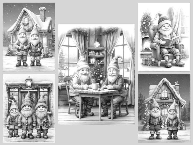40 Christmas Gnomes Coloring Pages Gnome Coloring Book for Adults ...