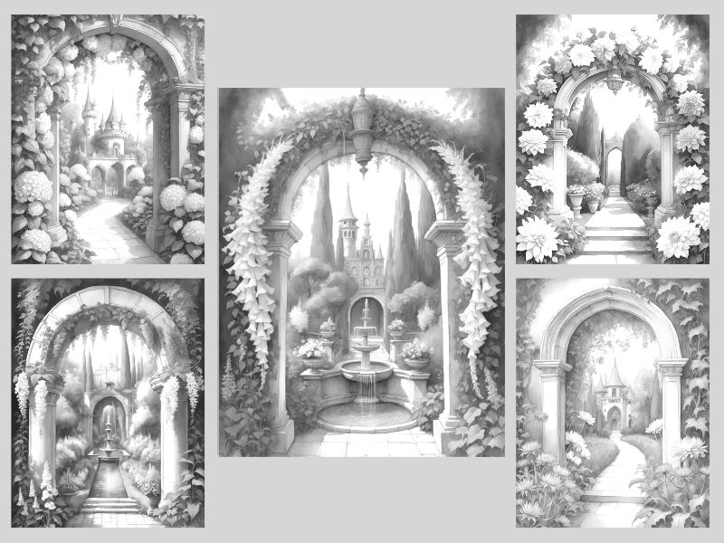 40 Garden Gates Coloring Pages, Garden Coloring Book, Instant Download ...