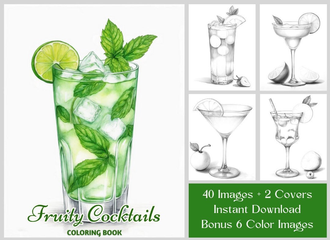 40 Cocktail Coloring Pages - Fruity Cocktails Coloring Book - Printable ...