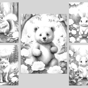 40 Baby Animal Coloring Pages - Adult and Kids Grayscale Coloring Book ...