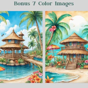 Tiki Hut Coloring Book: Tropical Beach Paradise (digital Download, 45 ...