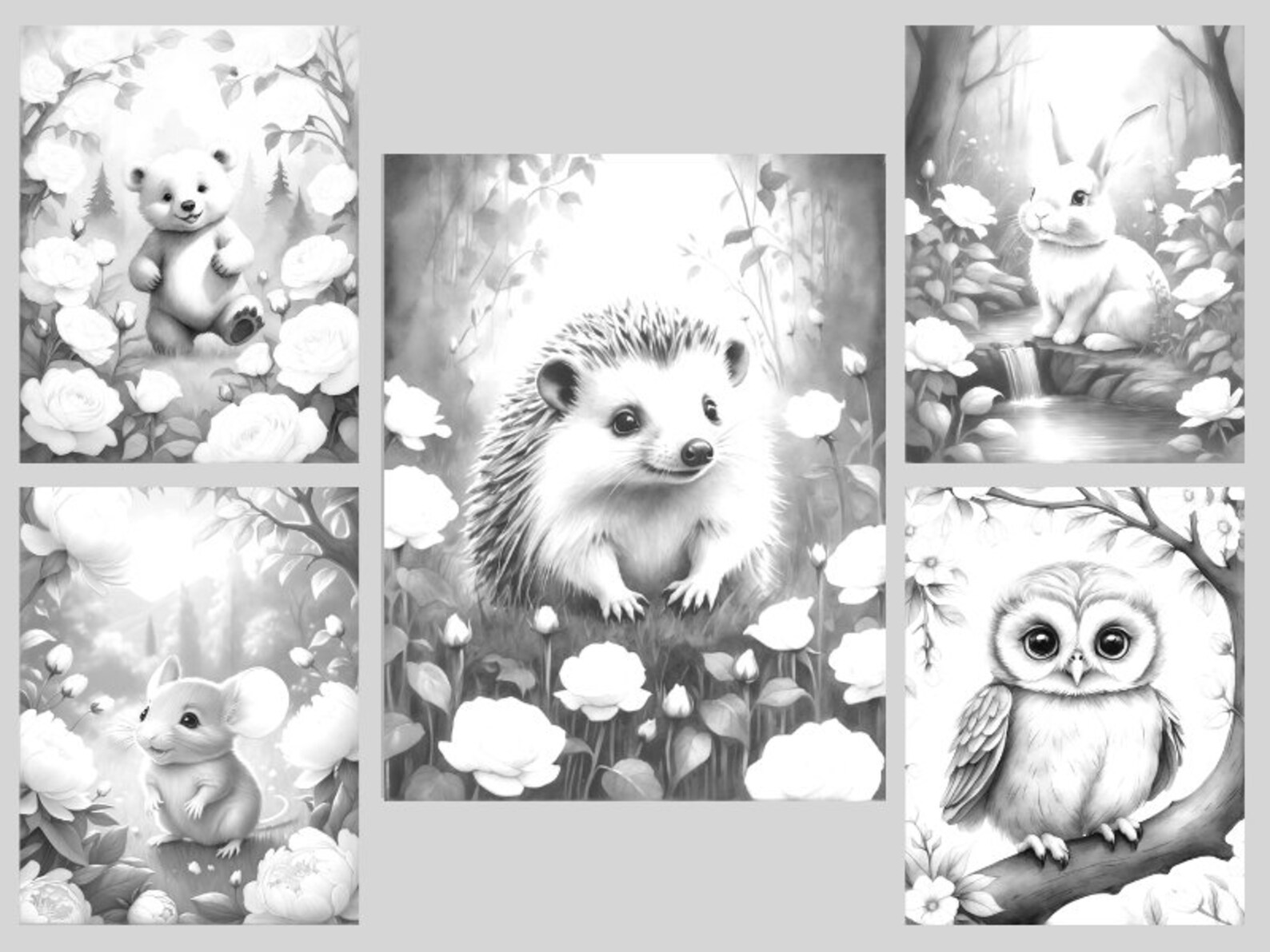 40 Baby Animal Coloring Pages - Adult and Kids Grayscale Coloring Book ...