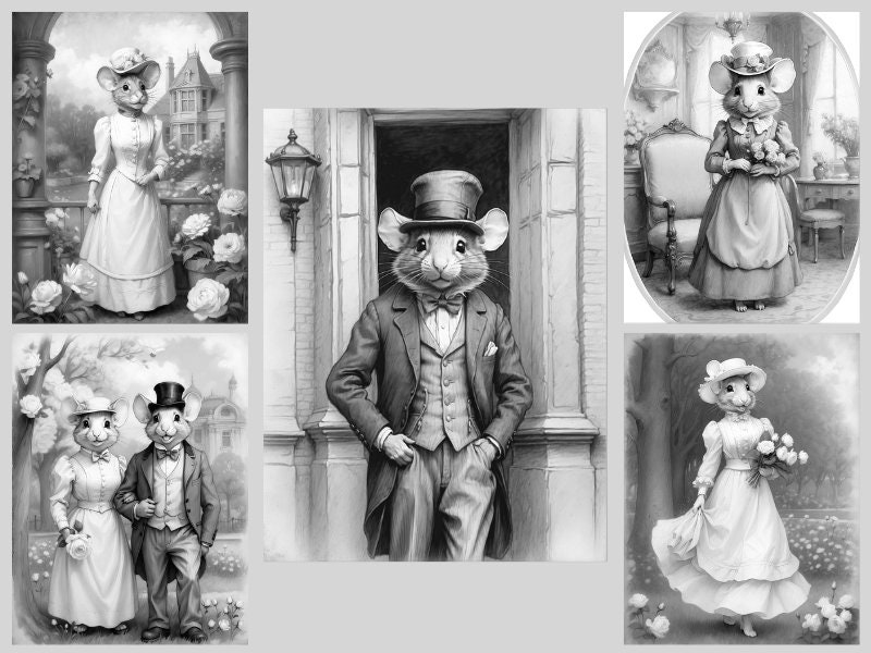 40 Victorian Mice Coloring Pages Pretty Mice in Victorian London ...