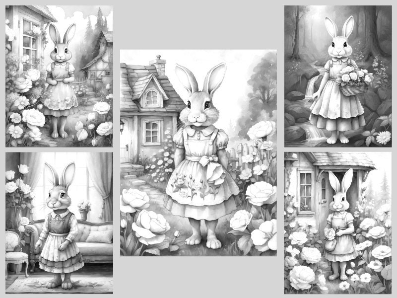 40 Whimsical Rabbits Coloring Pages Rabbit Coloring Book for Adults ...