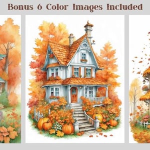 40 Cottage Coloring Pages, Cozy Cute Cottages Grayscale Coloring Book ...