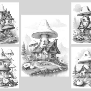 35 Mushroom Cottages Coloring Pages, Fantasy Fairytale Mushroom Houses ...