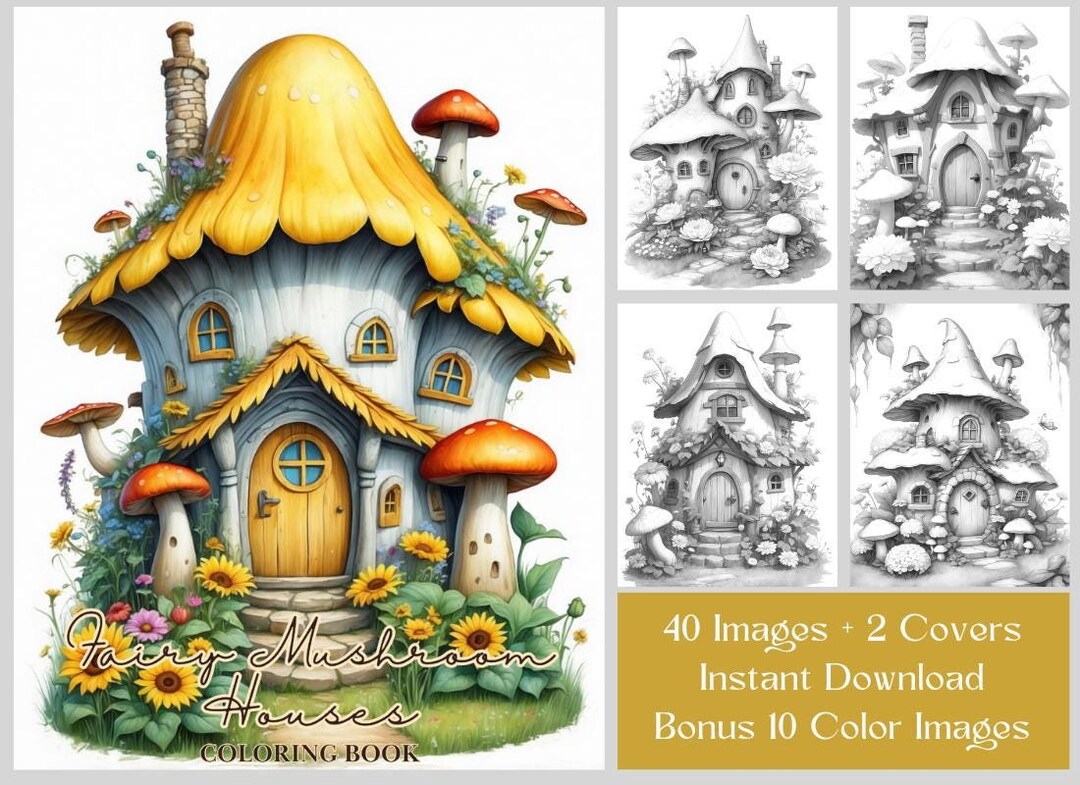 40 Fairy Homes Coloring Pages, Fairy Mushroom Houses Fantasy Coloring ...
