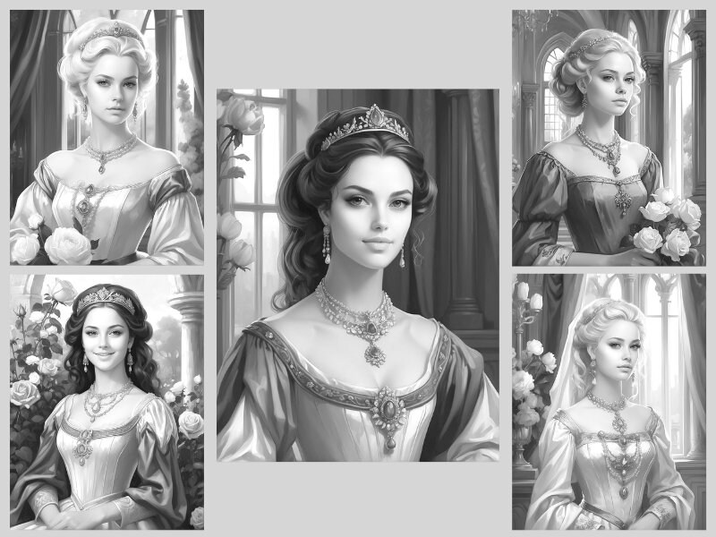 40 Women Coloring Pages Beautiful Medieval Royal Princesses in Gowns ...