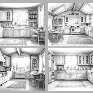 40 Interior Coloring Pages, Country Kitchens Coloring Book, Craftsman ...