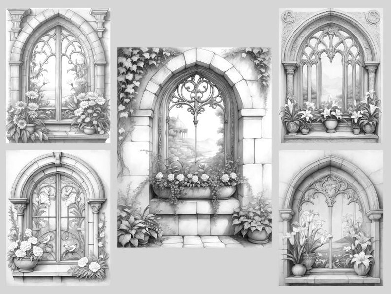 50 Enchanted Windows Coloring Pages, Fantasy Coloring Book PDF for ...