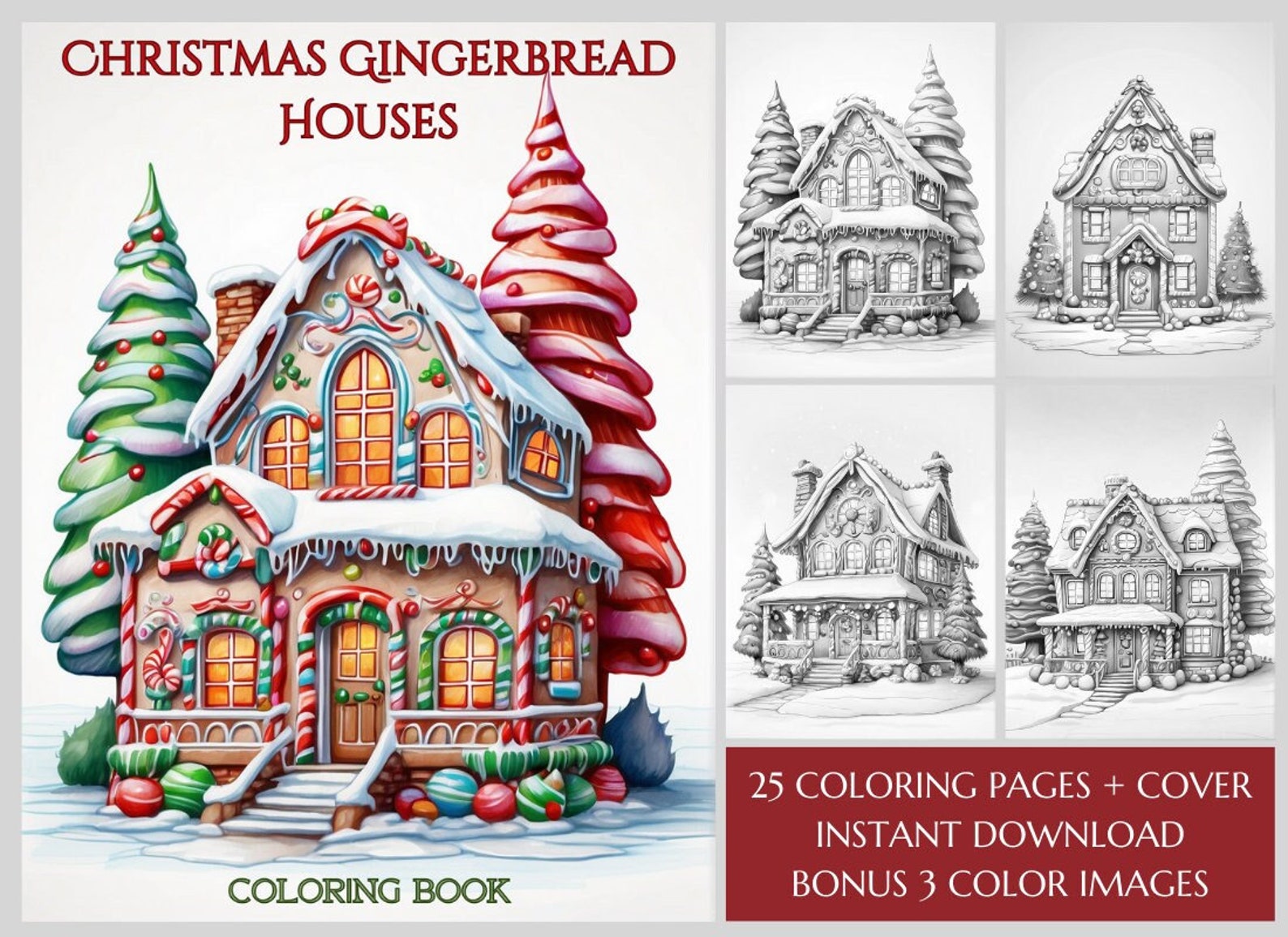 25 Christmas Gingerbread Houses Fantasy Christmas House Coloring Book ...