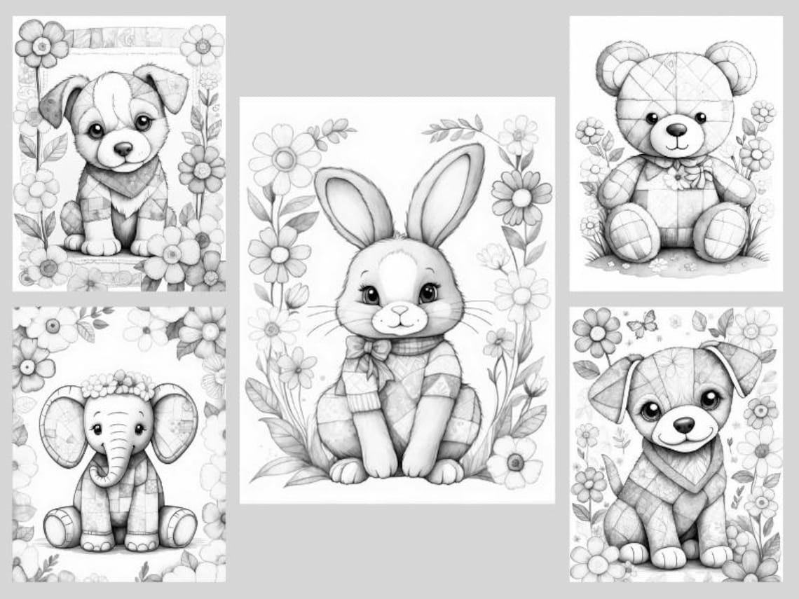 Animal Coloring Pages: 35 Boho Patchwork Designs (printable Grayscale ...