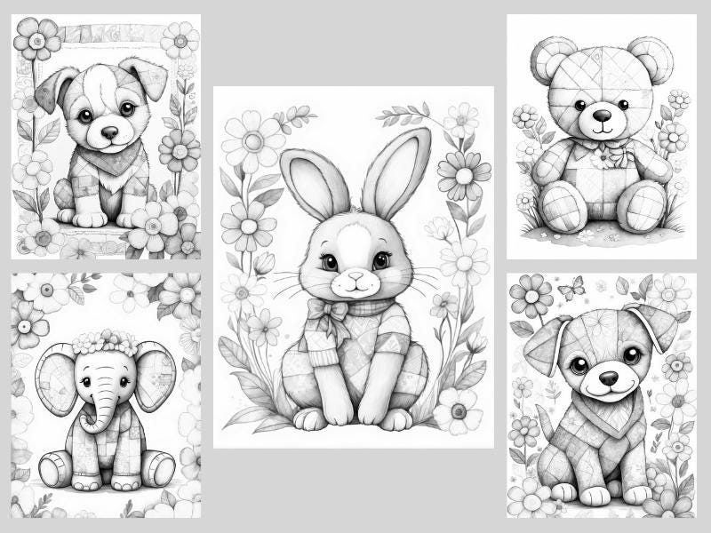 Animal Coloring Pages: 35 Boho Patchwork Designs (printable Grayscale ...
