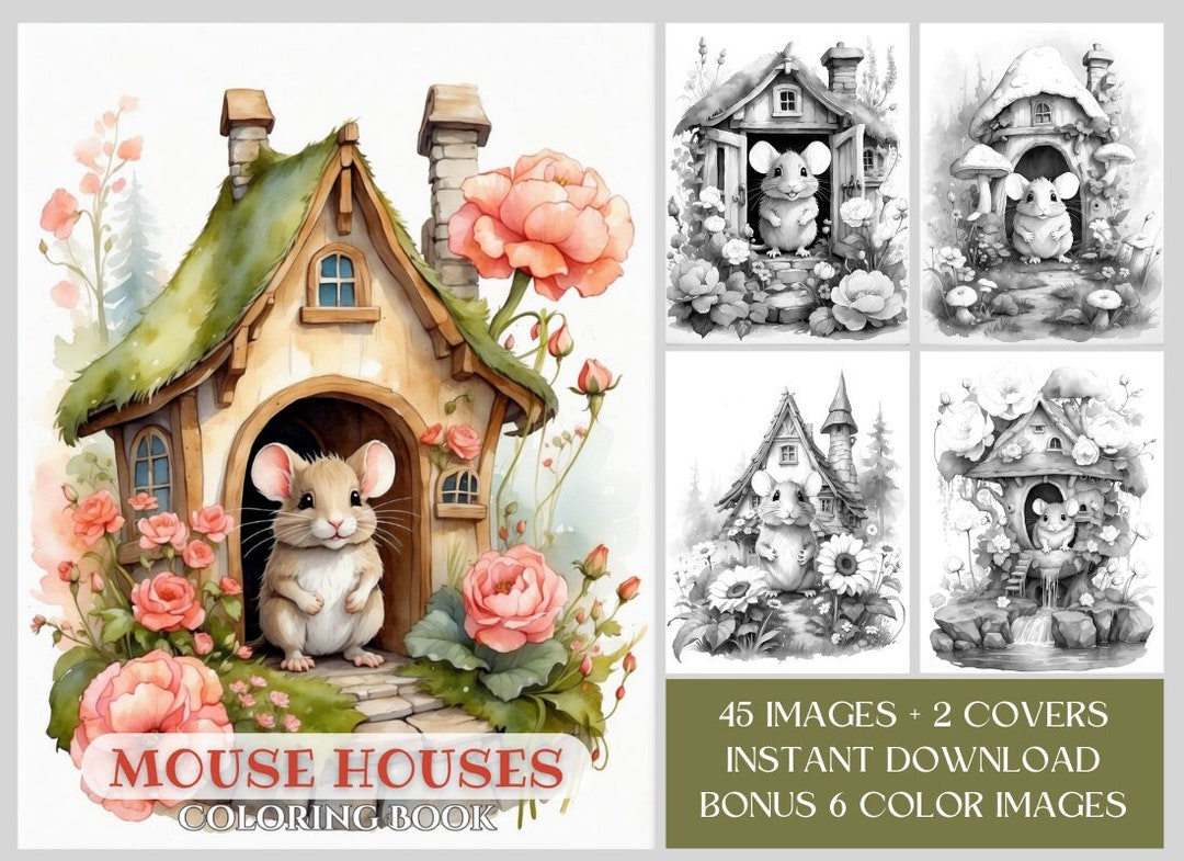 45 Mouse Coloring Pages Mouse Houses Grayscale Coloring Book Fantasy ...