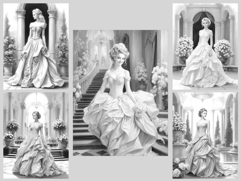 50 Pretty Ladies Coloring Pages Women in Elegant Gowns Coloring Book ...