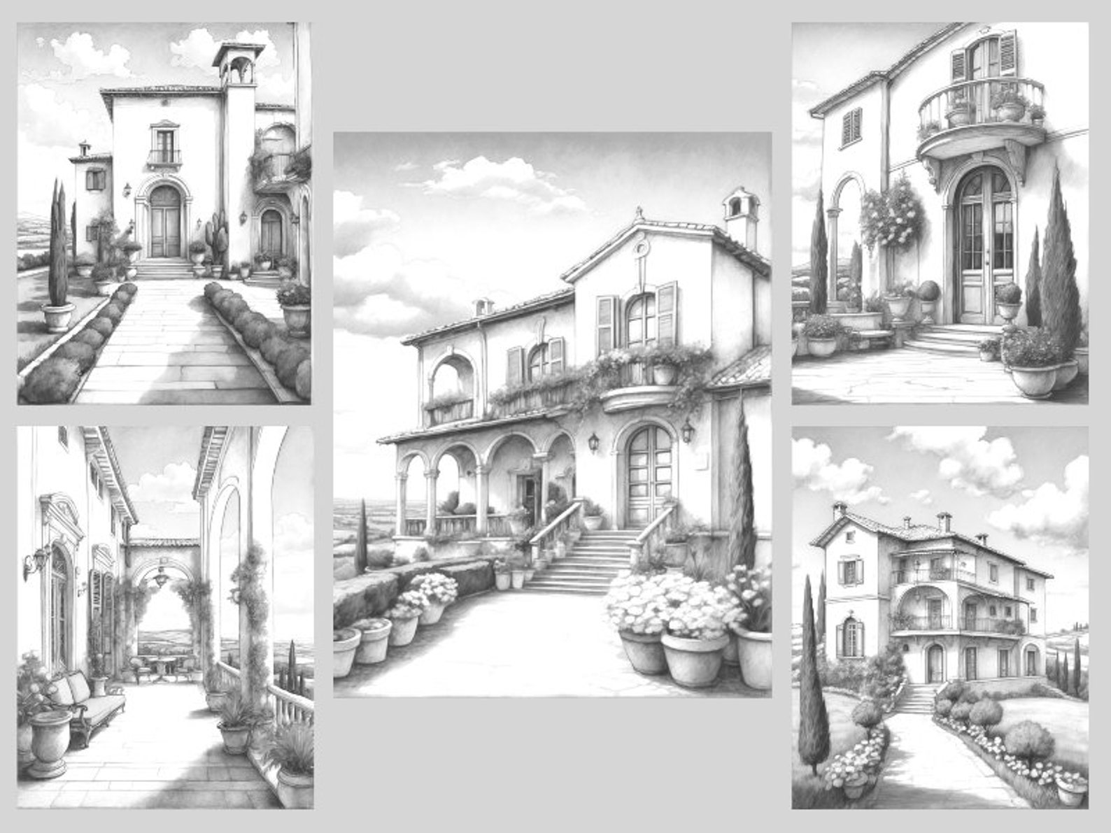 40 House Coloring Pages - Tuscan Villas Coloring Book - Printable ...