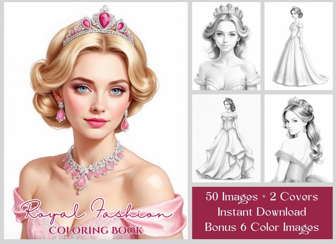 50 Princess Coloring Pages, Royal Fashion Princess Coloring Book PDF ...