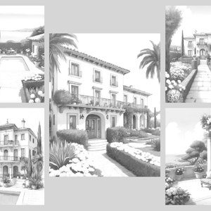 40 House Coloring Pages, Spanish Seaside Villas Volume 2, Printable ...