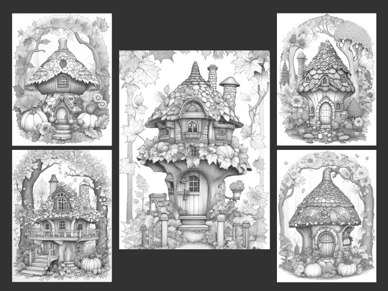 50 Fairy Houses Coloring Pages Fantasy Fairy House Adult Coloring Book ...
