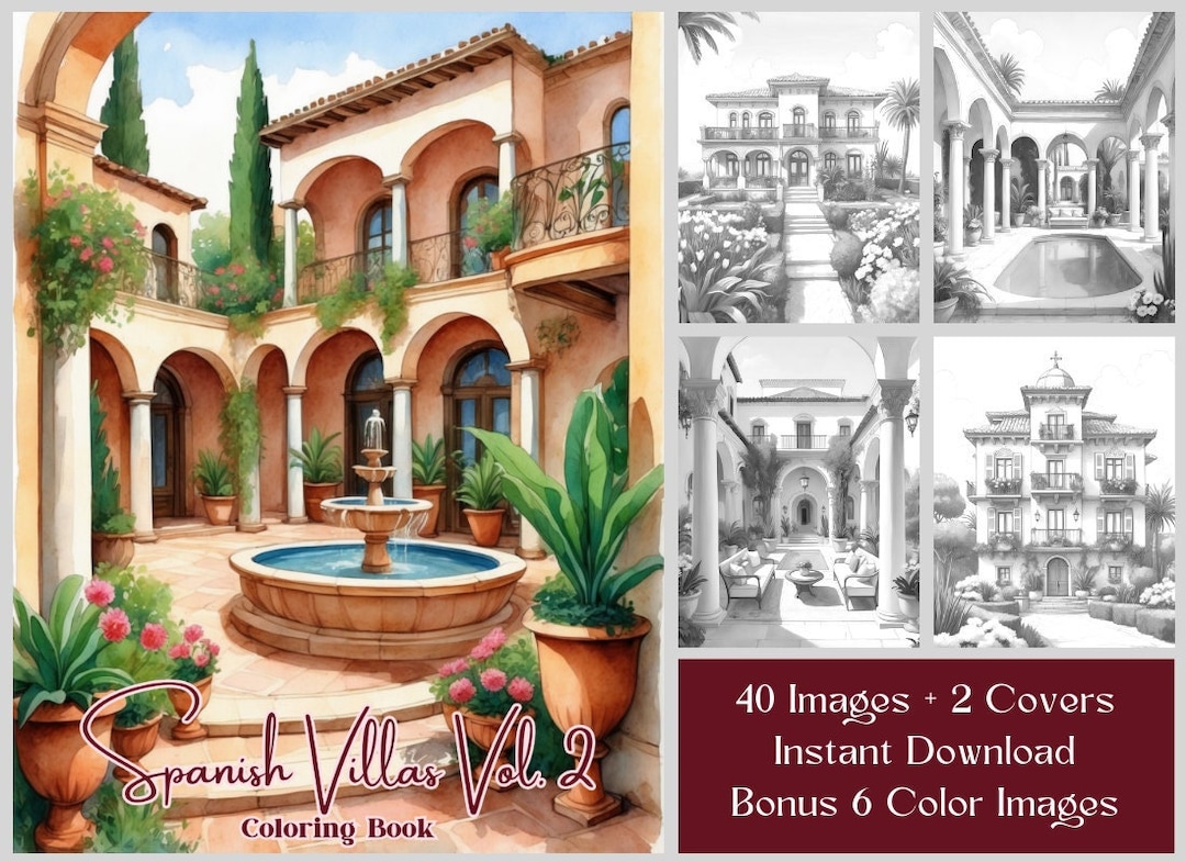40 House Coloring Pages, Spanish Seaside Villas Volume 2, Printable ...
