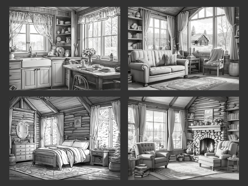 60 Cottage Interiors Coloring Pages Cozy House Interiors Coloring Book ...
