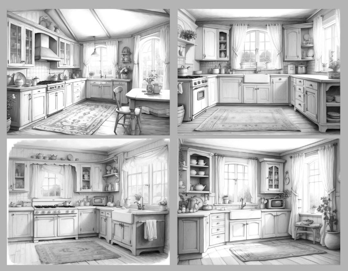 40 Interior Coloring Pages Country Kitchens Coloring Book Craftsman ...