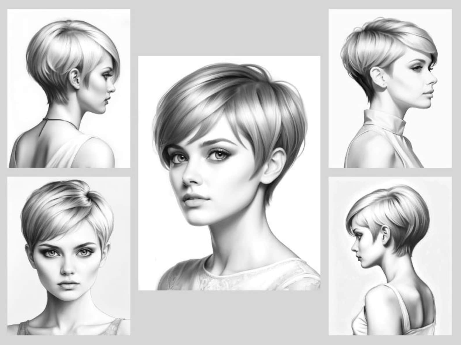40 Pixie Cuts Coloring Pages, Short Hairstyles Coloring Book, Printable ...