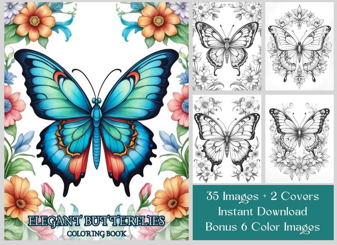 Butterfly Coloring Book: 35 Grayscale Mandala Pages (printable Digital ...