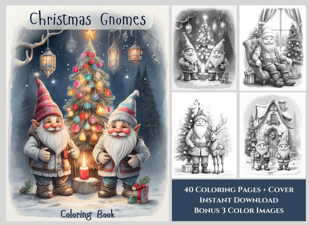 40 Christmas Gnomes Coloring Pages- Gnome Coloring Book for Adults ...