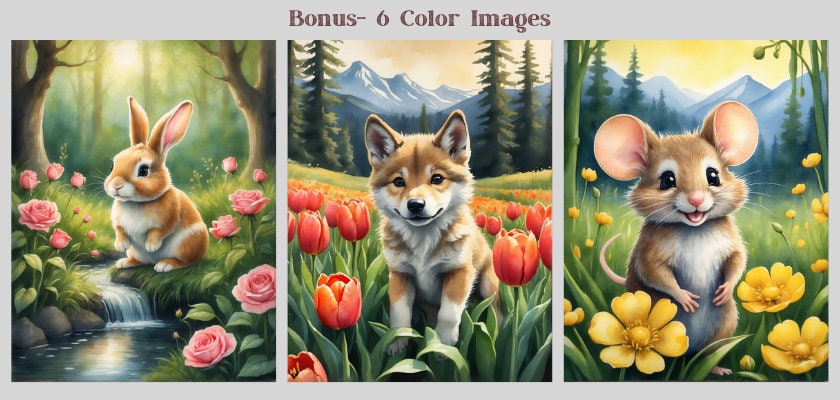 40 Baby Animal Coloring Pages - Adult and Kids Grayscale Coloring Book ...