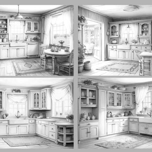 40 Interior Coloring Pages, Country Kitchens Coloring Book, Craftsman ...