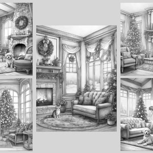 30 Christmas Cottage Interiors- Fantasy Christmas Rooms Coloring Book ...