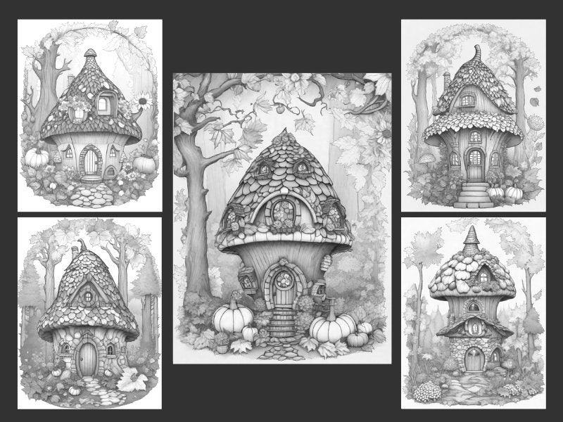 50 Fairy Houses Coloring Pages Fantasy Fairy House Adult Coloring Book ...