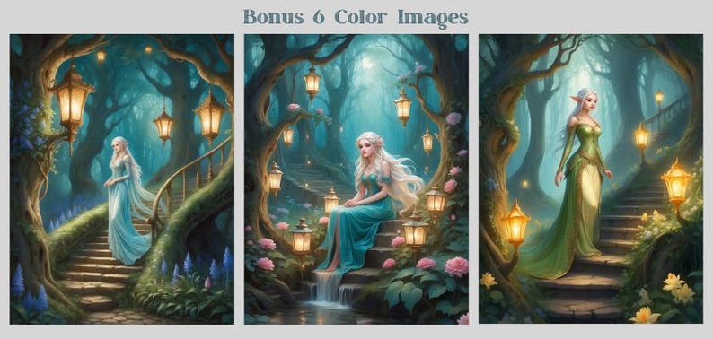 Elven Realms Coloring Book: 30 Fantasy Grayscale Elves Adult Coloring ...