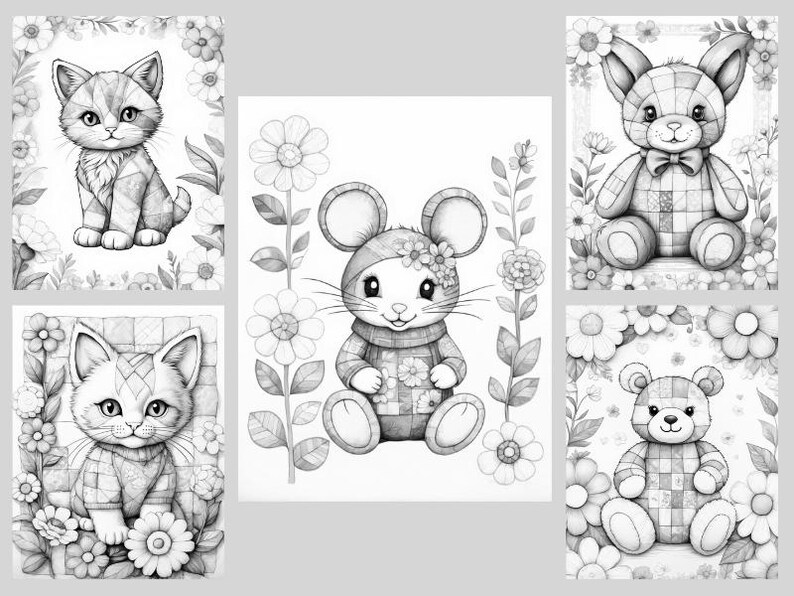 Animal Coloring Pages: 35 Boho Patchwork Designs (printable Grayscale ...