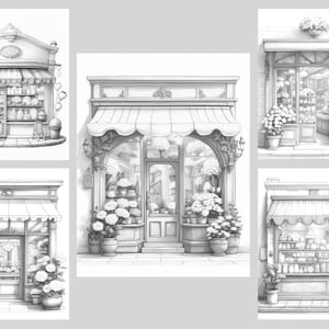 40 Storefront Coloring Pages - Bookstore, Flower Shop, Candy Shop, Cafe ...