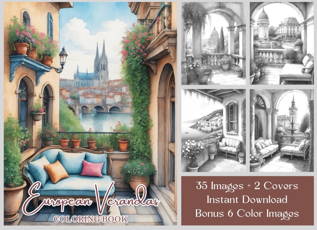 35 European City Coloring Pages, European Architecture Grayscale ...