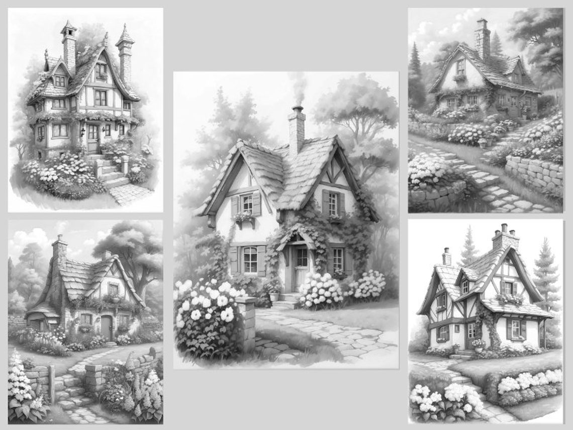 35 Fairytale Cottage Coloring Pages Cute Country Cottages Coloring Book ...