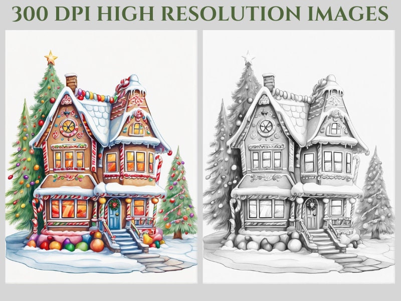 25 Christmas Gingerbread Houses Fantasy Christmas House Coloring Book ...