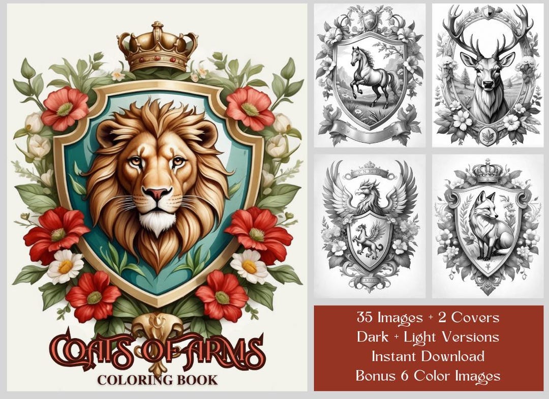 35 Coats of Arms Coloring Pages, Royal Family Crests Coloring Book PDF ...