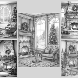 30 Christmas Cottage Interiors- Fantasy Christmas Rooms Coloring Book ...