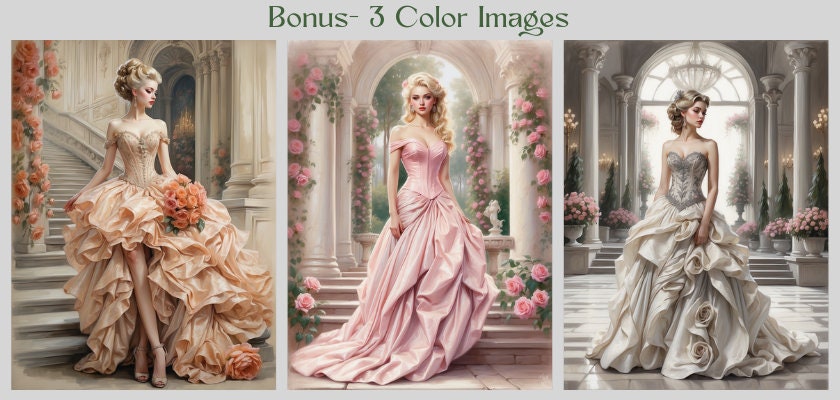 50 Pretty Ladies Coloring Pages - Women in Elegant Gowns Coloring Book ...