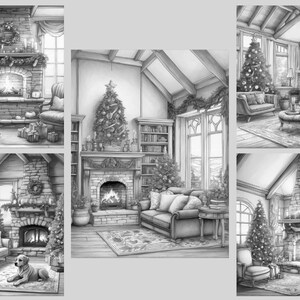 30 Christmas Cottage Interiors- Fantasy Christmas Rooms Coloring Book ...