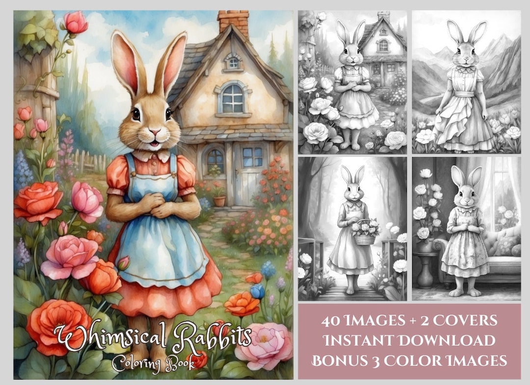 40 Whimsical Rabbits Coloring Pages Rabbit Coloring Book for Adults ...