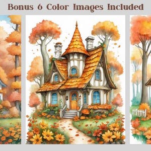 40 Cottage Coloring Pages, Cozy Cute Cottages Grayscale Coloring Book ...